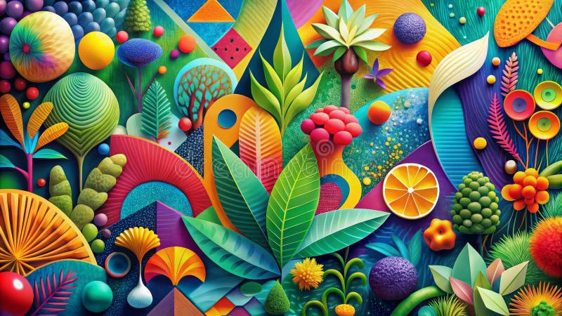 Vibrant Abstract Floral and Fruit Composition Featuring Bold Colors and ...