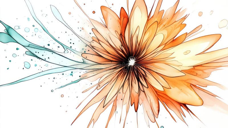 Abstract Orange and Teal Flower Exploding Bloom in Alcohol Ink Art ...