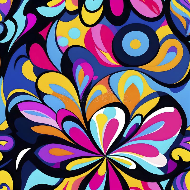 Seamless Floral Pattern with a Psychedelic Twist. Stock Illustration - Illustration of repeat ...