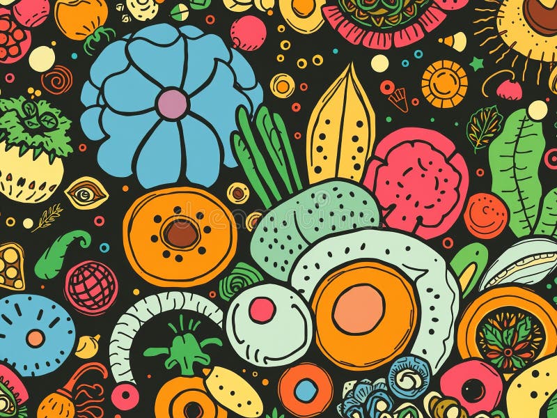 Vibrant Abstract Food Design a Colorful Doodle Pattern Background for ...