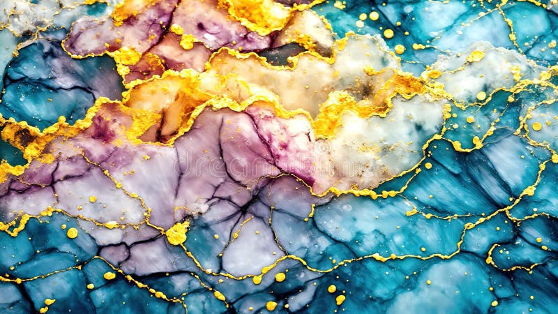 Vibrant Abstract Geode Pattern with Gold Accents on Aqua Background ...