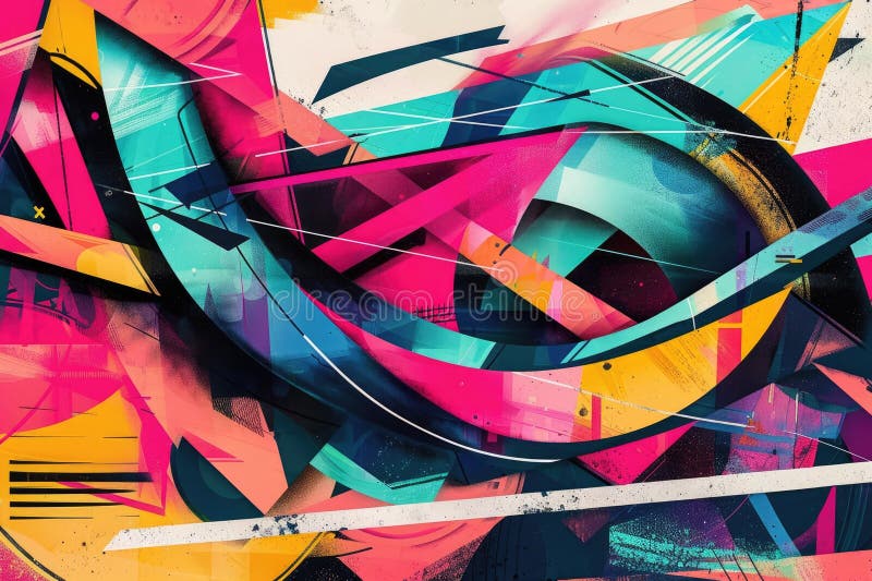 Vibrant Geometric Graffiti Art with Dynamic Shapes and Colors is ...