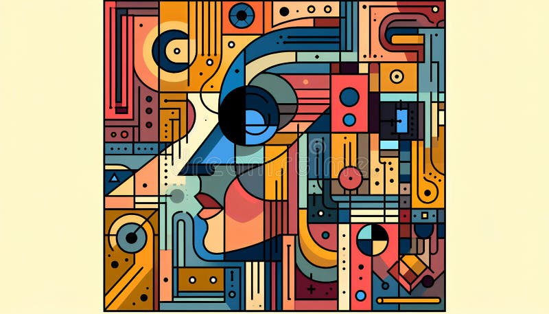 A Vibrant, Abstract Geometric Illustration Featuring a Side Profile of ...