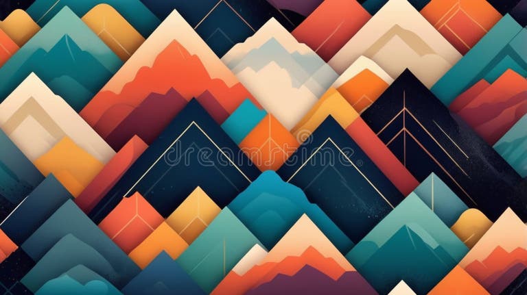 Abstract Geometric Mountain Range Pattern with Triangle Shapes and Vibrant Color Palette Design ...