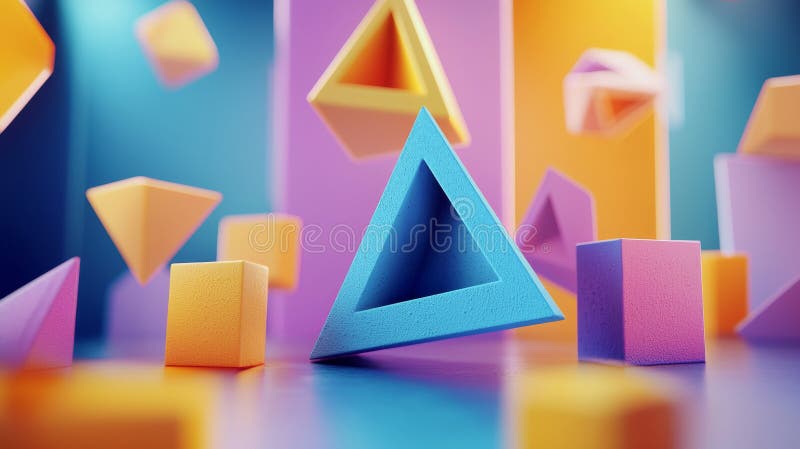 Vibrant Abstract Geometric Shapes with Triangles and Cubes in Colorful ...
