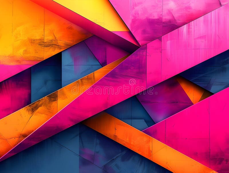 Vibrant Abstract Geometric Wall Art with Overlapping Angular Patterns ...