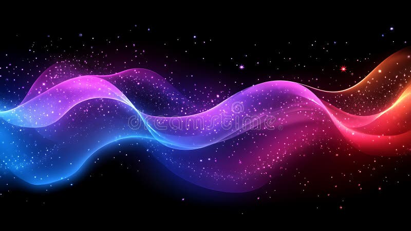 Abstract Wavy Light Stream on Black Background with Sparkling Particles ...