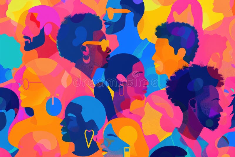 This is a Vibrant, Abstract Illustration Featuring a Diverse Group of ...