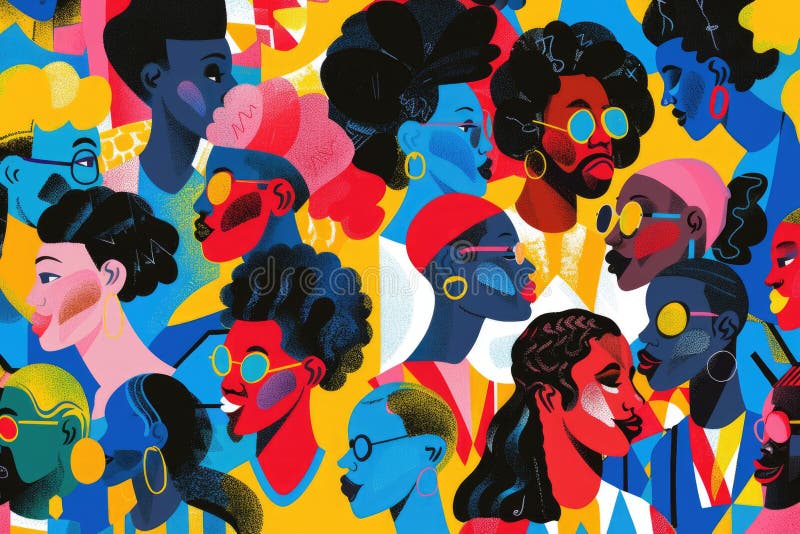 This is a Vibrant, Abstract Illustration Featuring a Diverse Group of ...