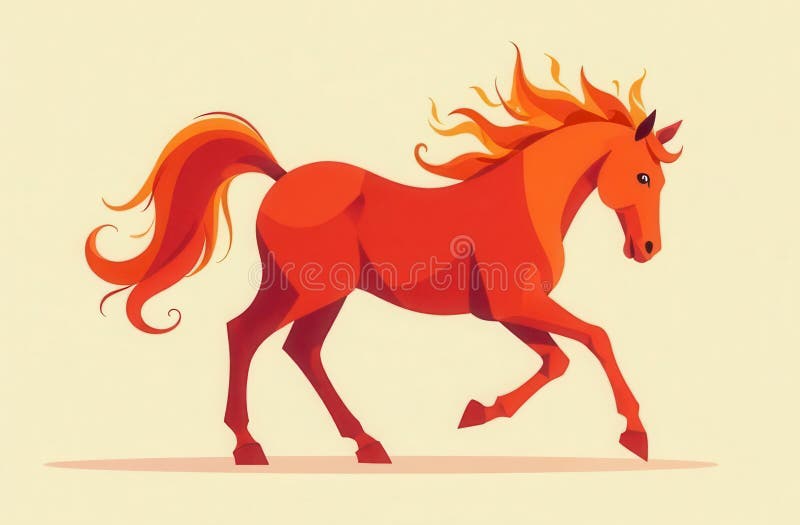 Vibrant Abstract Illustration of a Galloping Red Horse with Flowing ...