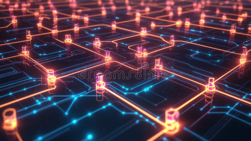 Abstract Technology Network with Glowing Lines and Connection Points ...
