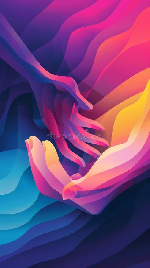 Vibrant Abstract Illustration of Two Hands Reaching Out in a Colorful ...