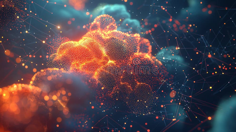 Abstract Digital Cloud Computing Network Glowing Particle Data Visualization AI Generated. Stock ...