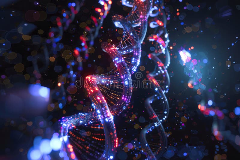 A Vibrant Abstract Image of a DNA Helix, Adorned with Glowing ...