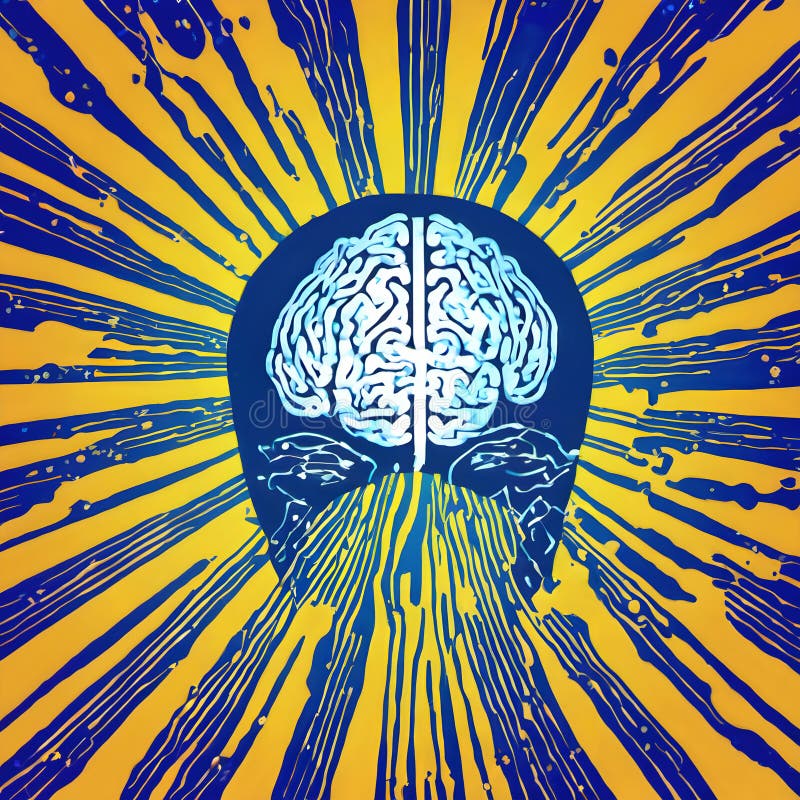 Abstract Brain with Radiating Thoughts in Blue and Yellow Stock Photo ...