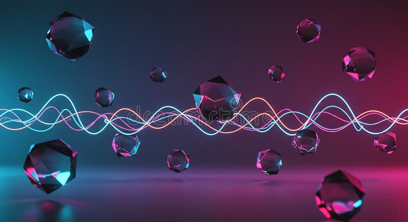 Neon Waveforms and Geometric Crystals: an AI-Generated Abstract Stock ...