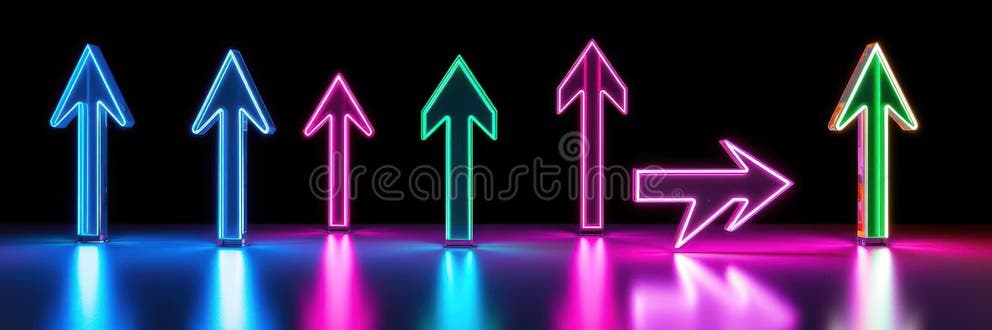 Ascending Progress: a Neon Arrow Sequence Illustrating Growth and ...