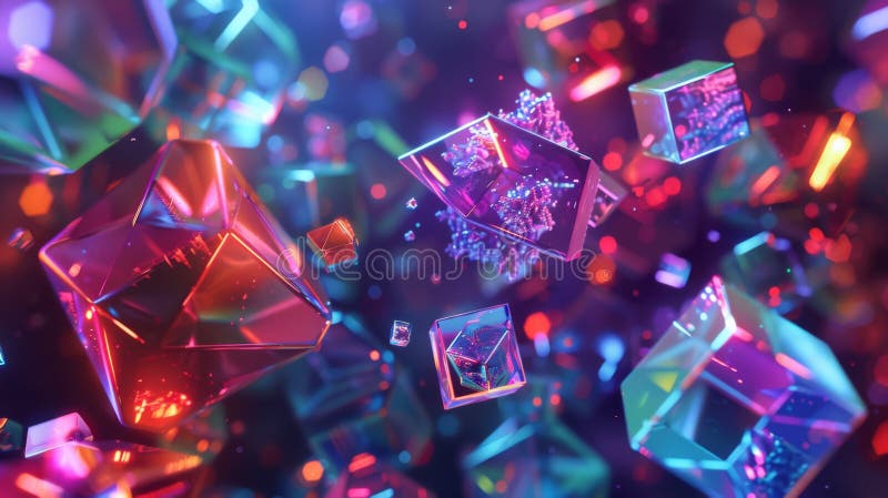 A Vibrant Abstract Image Featuring Glowing, Multi-colored, Geometric ...