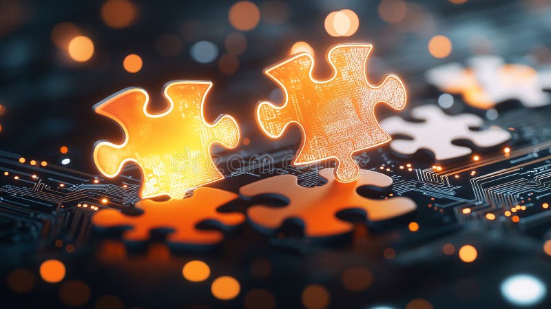 Vibrant Abstract Image Featuring Glowing Puzzle Pieces on Circuit Board ...