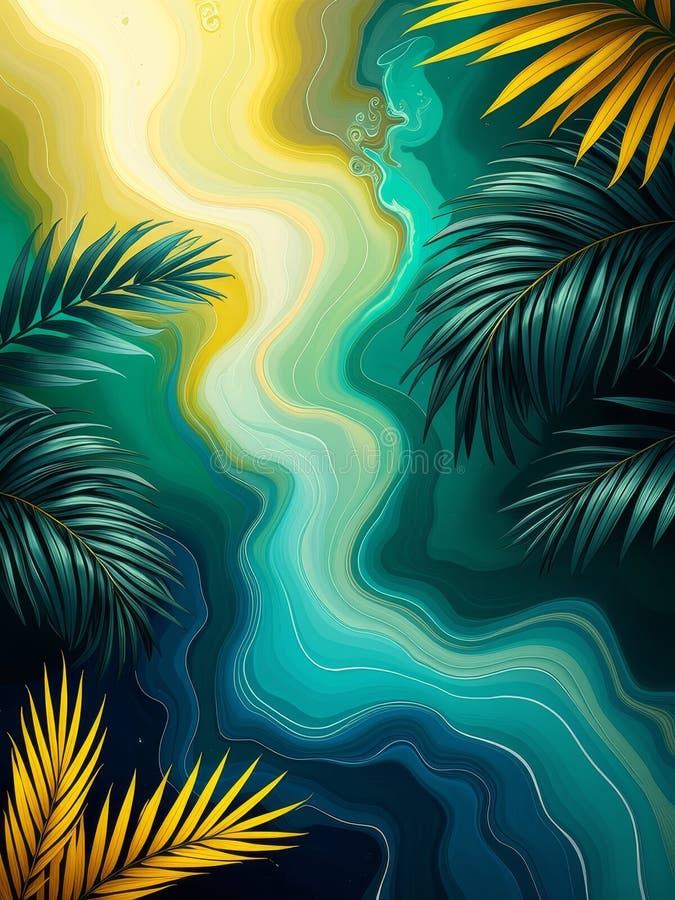 Vibrant Abstract Jungle with Colorful Palm Leaves and Fluid Patterns ...