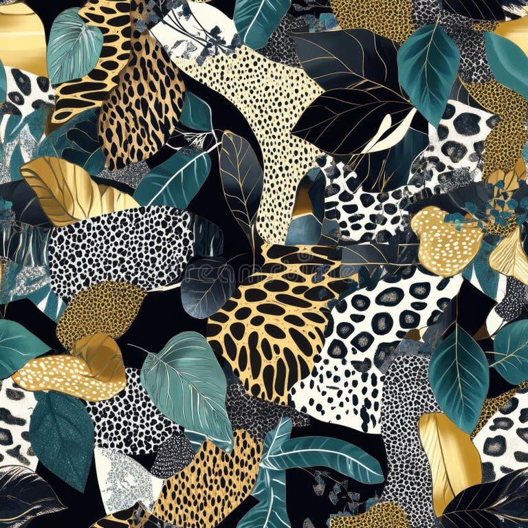 Vibrant Abstract Jungle Leaf and Animal Print Pattern Background Design ...