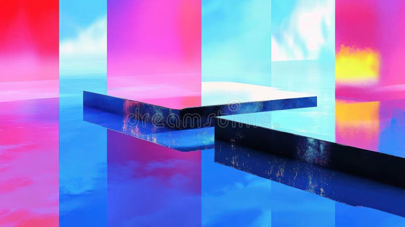 A Vibrant Abstract Landscape with Colorful Reflections and Geometric ...