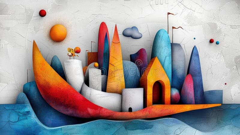 Vibrant Abstract Landscape with Colorful Structures and Artistic Shapes ...