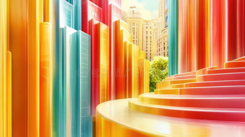 A Vibrant, Abstract Landscape with Colorful Vertical Structures and a ...