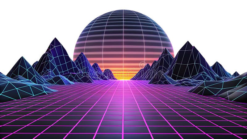 Retro Synthwave Landscape Grid, Futuristic Cyberpunk Abstract Design Png Transparent Image ...