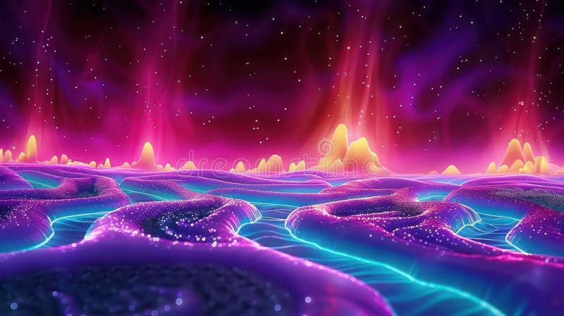 A Vibrant, Abstract Landscape with Glowing Peaks and Undulating ...
