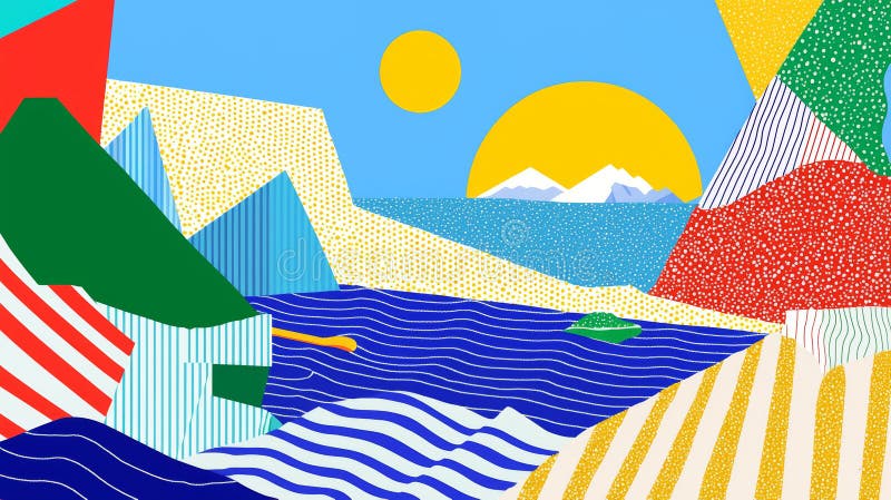 Vibrant Abstract Landscape in Pixel Art Style with Bold Patterns and ...