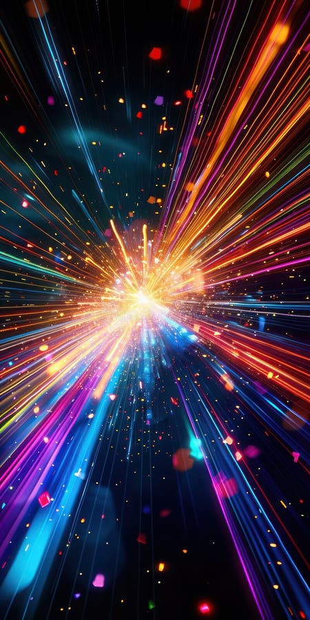 Vibrant Abstract Light Burst with Multicolored Streaks and Particles in ...