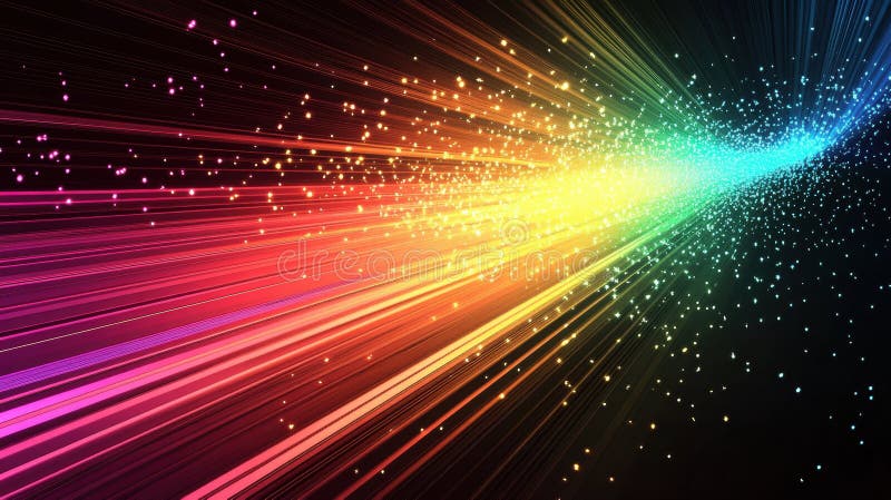Vibrant Abstract Light Rays in Rainbow Colors Against Darkness Stock ...