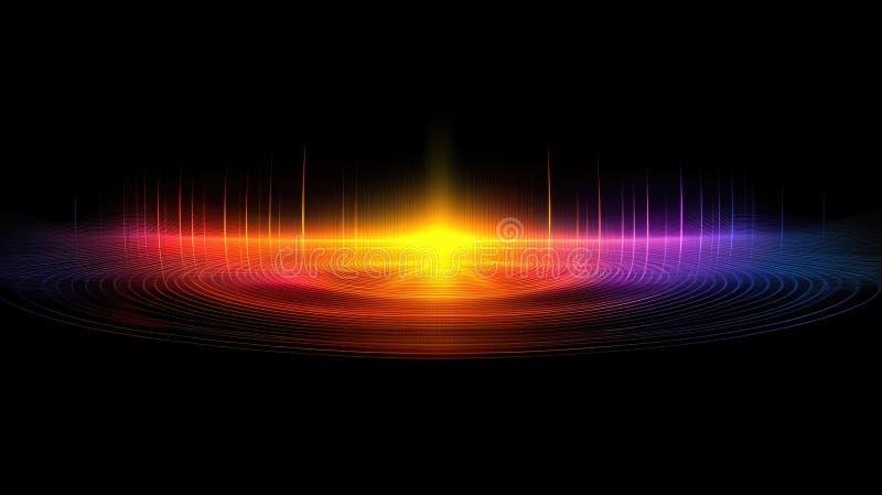 Vibrant Abstract Light Spectrum with Circular Waves on Black Background ...