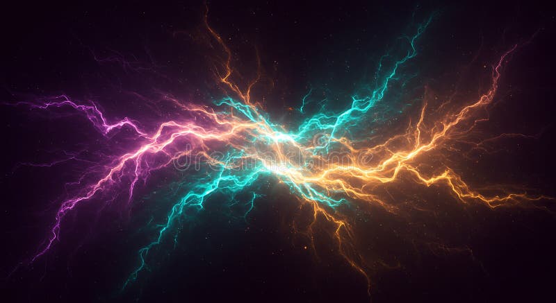 Vibrant Abstract Lightning Patterns in Dark Space Creating Dynamic ...