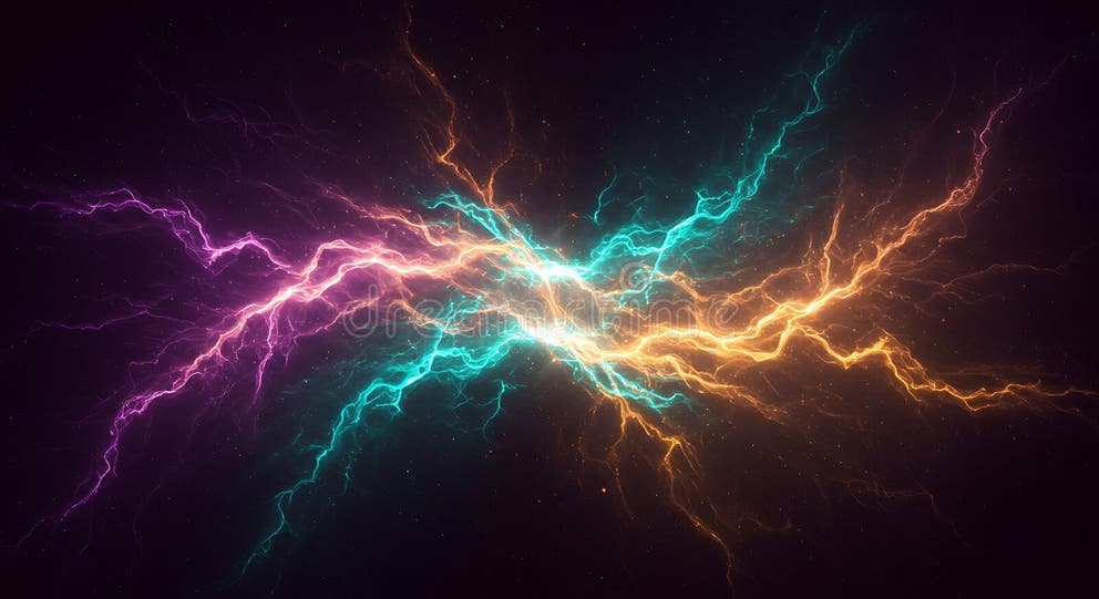 Vibrant Abstract Lightning Patterns in Dark Space Creating Dynamic ...
