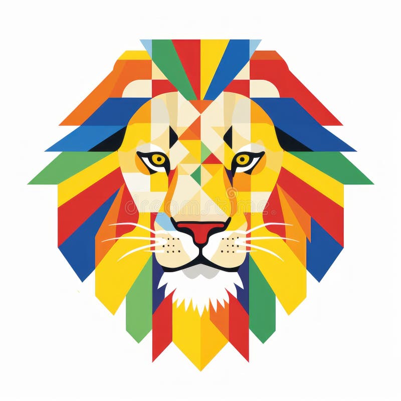 Vibrant Abstract Lion: Geometric Shapes in De Stijl Style Stock ...
