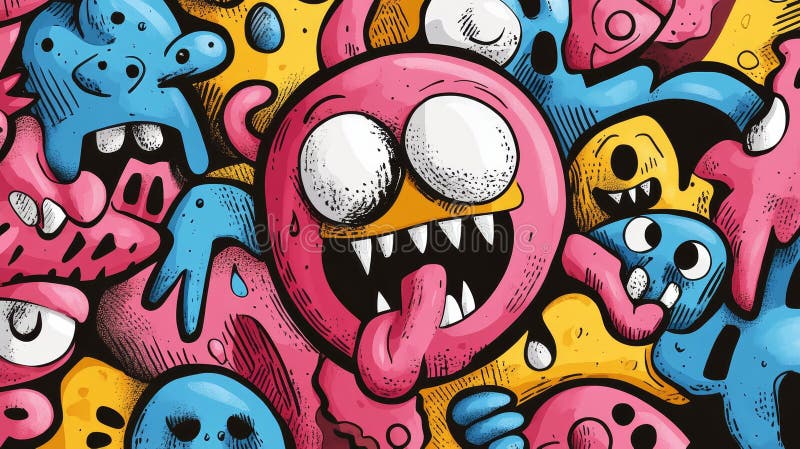 Vibrant Abstract Monster Doodle Cartoon Art Stock Illustration ...