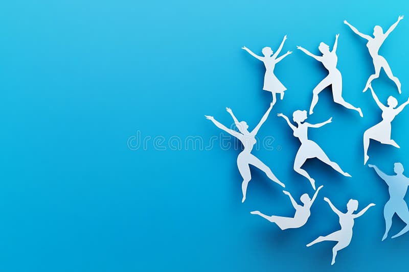 Vibrant Abstract Motion of Playful Dancing Silhouettes on Solid Blue ...