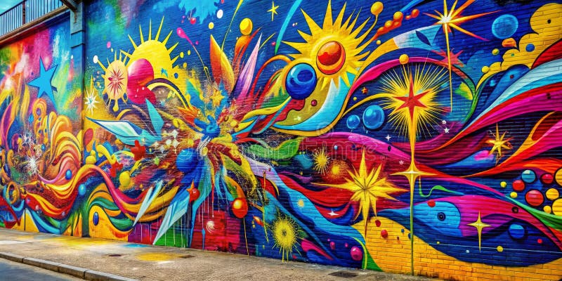Vibrant Abstract Mural Depicting a Cosmic Explosion of Color and Energy ...