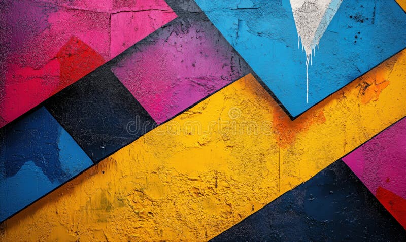 Vibrant Abstract Mural Featuring Geometric Shapes in Bold Colors and ...