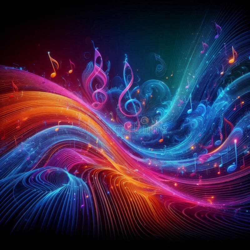 Vibrant Abstract Music Background with Flowing Wavy Lines and Notes ...