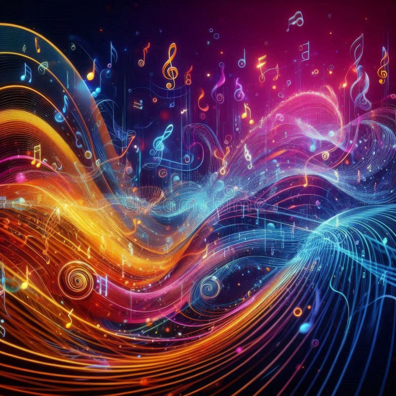 Vibrant Abstract Music Background with Flowing Wavy Lines and Notes ...