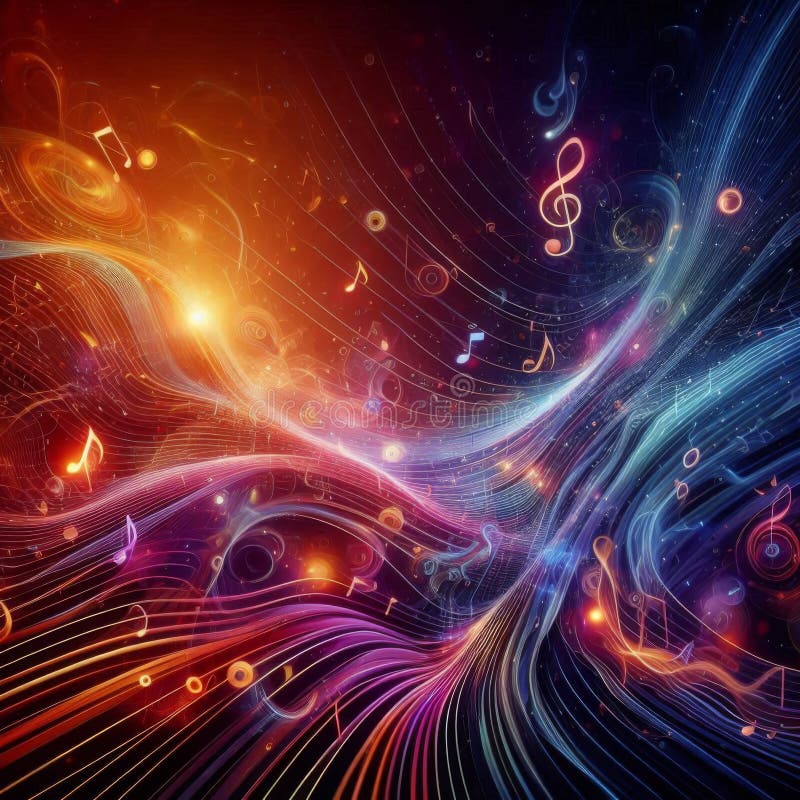 Vibrant Abstract Music Background with Flowing Wavy Lines and Notes ...