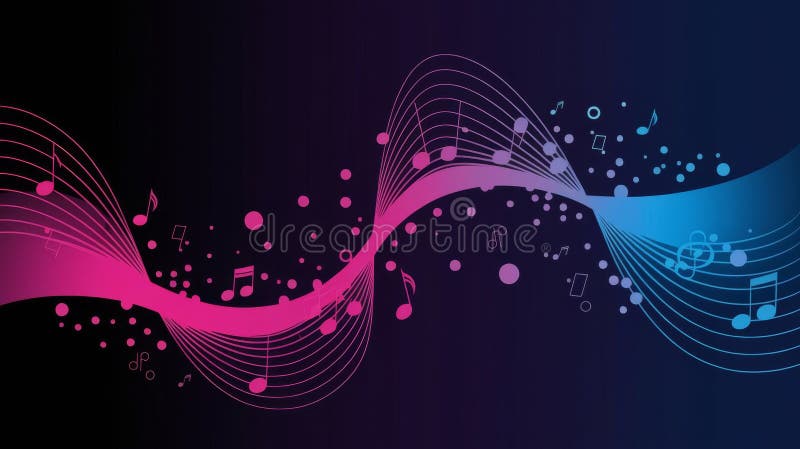 Vibrant Abstract Music Background with Flowing Wavy Lines and Notes ...