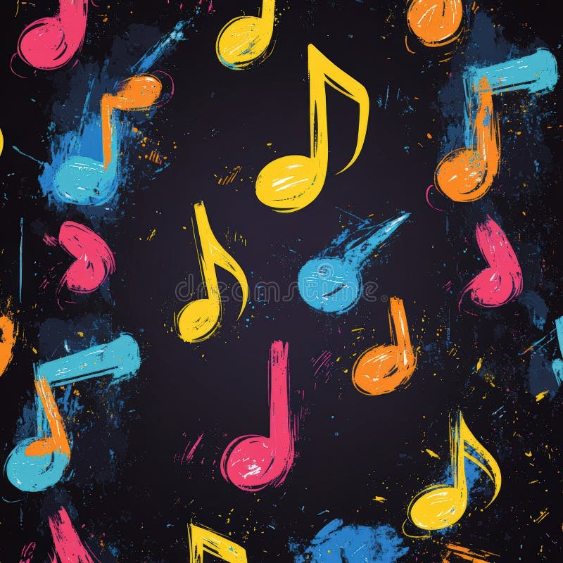 Vibrant Abstract Music Notes in Neon Hues on Dark Background Stock ...