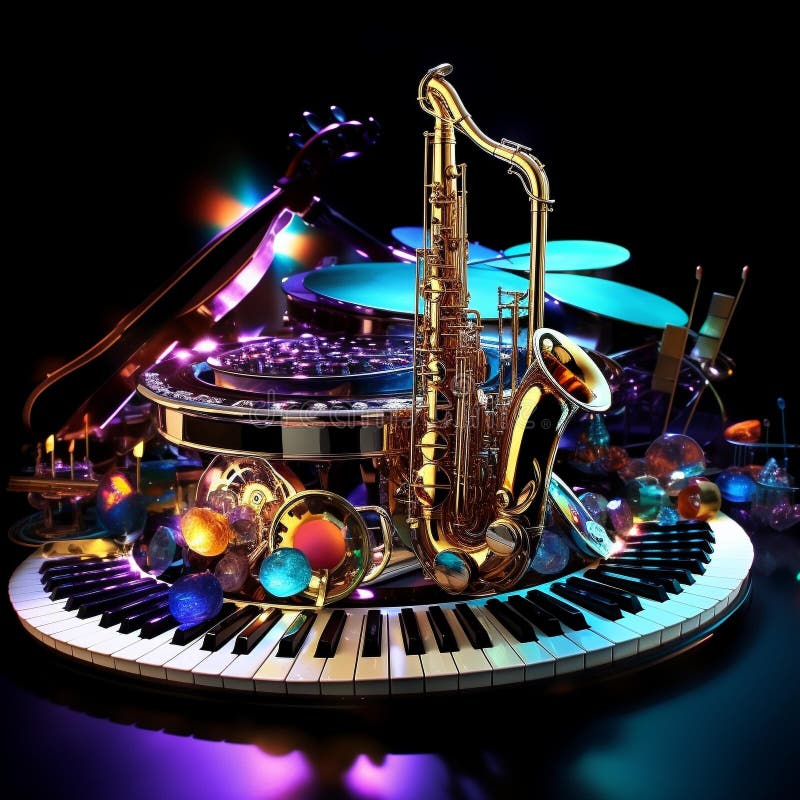 Vibrant Abstract Musical Notes and Instruments on Polished Stage Stock ...