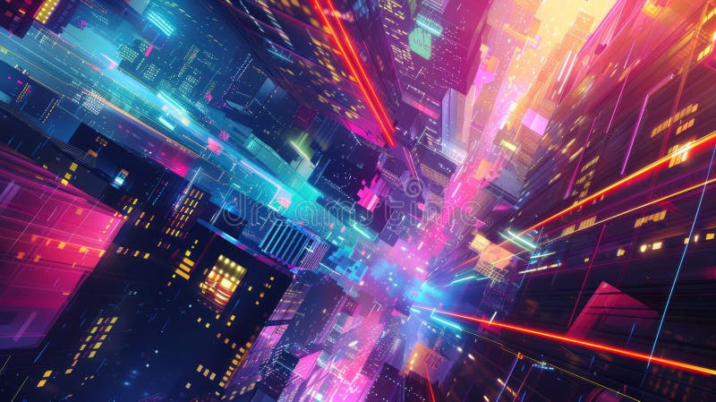 Vibrant Abstract Neon Geometric Structures in Cyberspace Capturing ...