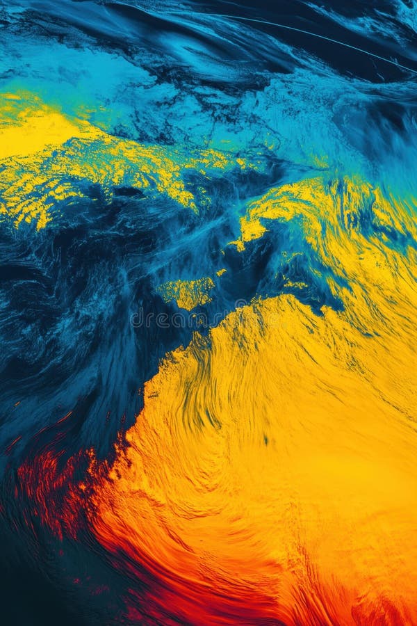 Vibrant Abstract Ocean Waves in Blue, Yellow, and Red Colors. Stock ...