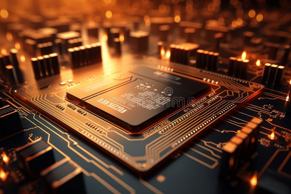 Vibrant Abstract Orange Circuit Board with Microchips and Motherboards ...